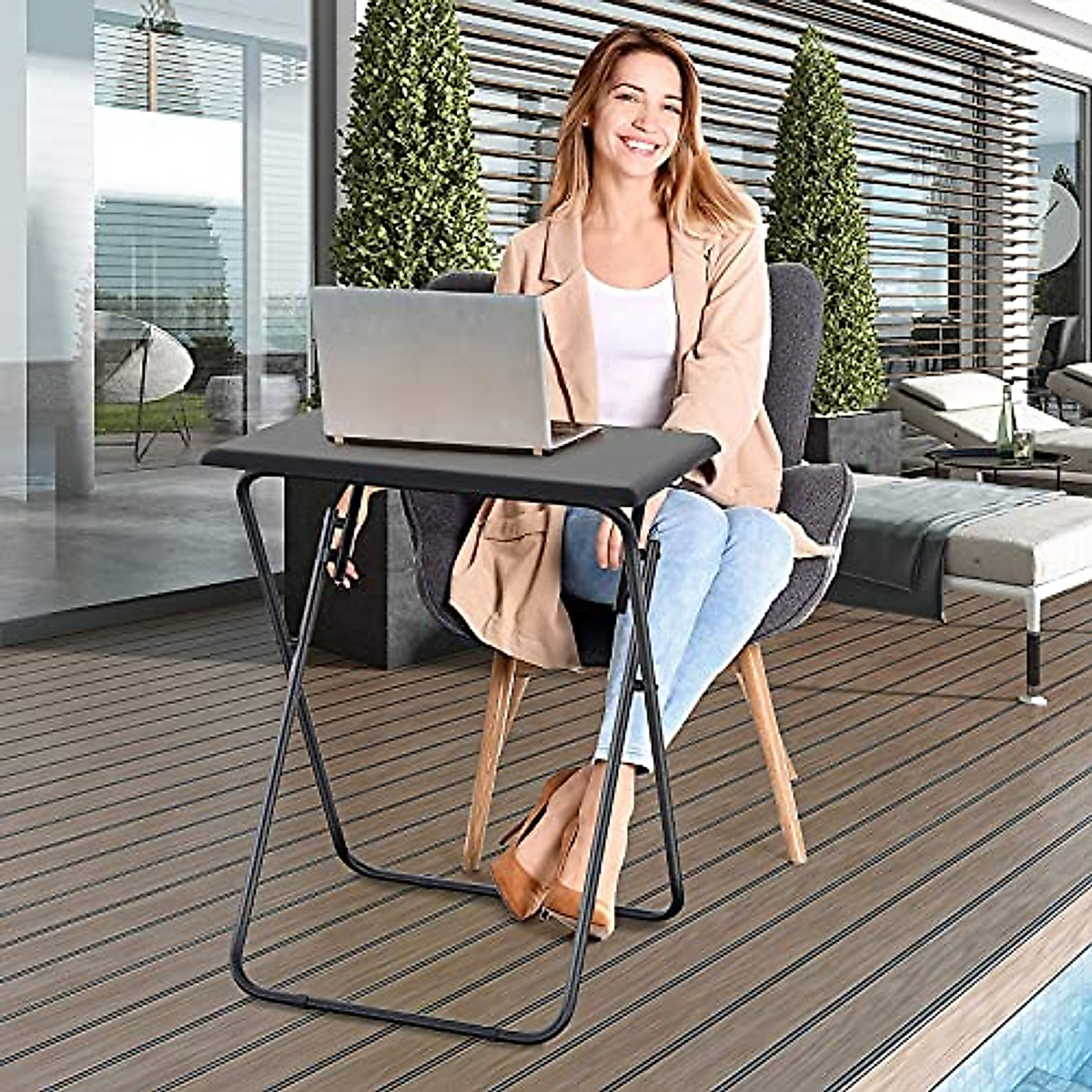 AMERIERGO Folding Table - No Assembly Required TV Tray for Eating on The Couch, Stable Dinner Foldable Table, Snack Coffee End Table Small Table Easy Storage for Living Room & Bedroom