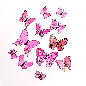 72 PCS Butterfly Wall Stickers, 3D Magnetic Removable Butterfly Wall Decals Fridge Magnet Murals Decoration for Kids Bedroom Nursery Classroom Party Wedding Decor (Pink)
