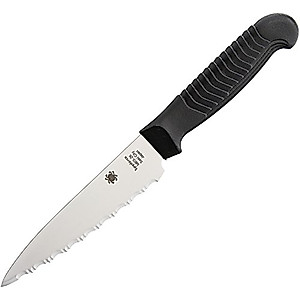 Spyderco Lightweight Kitchen Utility Knife with 4.5" MBS-26 Stainless Steel Blade and Black Polypropylene Plastic Handle - SpyderEdge - K05SBK