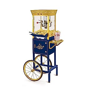 Nostalgia Popcorn Maker Machine - Professional Cart With 8 Oz Kettle Makes Up to 32 Cups - Vintage Popcorn Machine Movie Theater Style - Navy & Gold