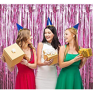 Fecedy 2pcs 3ft x 8.3ft Light Pink Metallic Tinsel Foil Fringe Curtains Photo Booth Props for Birthday Wedding Engagement Bridal Shower Baby Shower Bachelorette Holiday Celebration Party Decorations