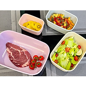 XIAOMIANYANG Food Storage Containers Airtight Plastic with Silicone Lids Rectangle Stackable Lunch Box Meal Food Prep Fridge Containers Organizer Set of 4 for Fruits Veggies