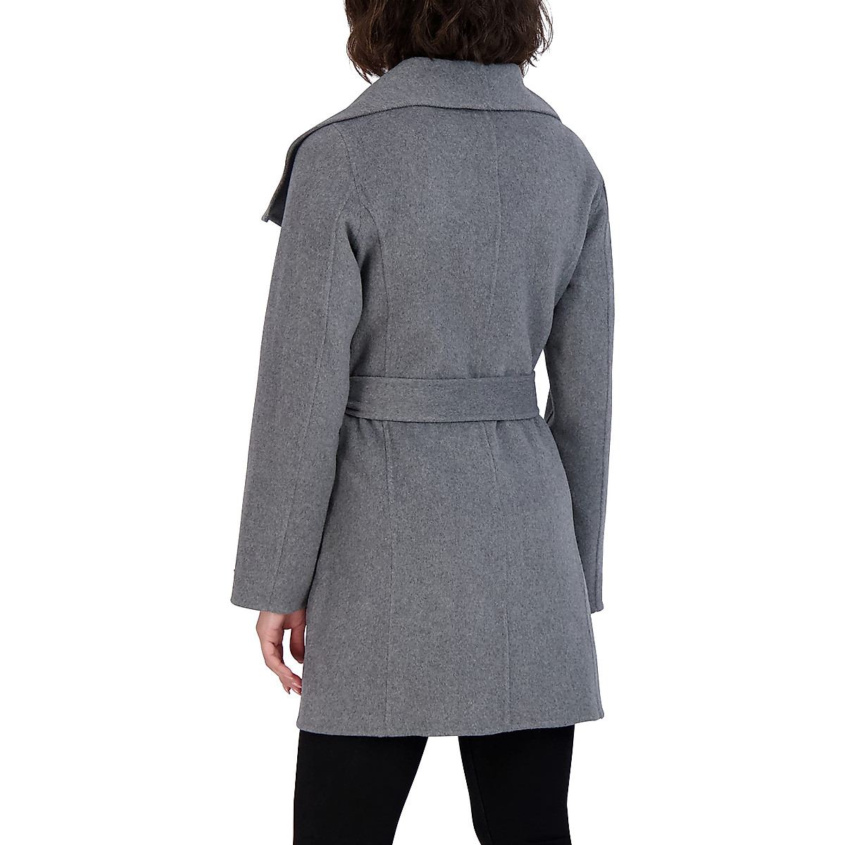 Tahari Women's Wool Wrap Coat with Tie Belt, Ash, Large