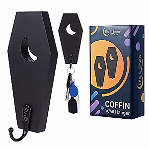 Ella & Emma Wall Mounted Coffin-Shaped Key Holder - Gothic Home Decor Wall Hanger with Hook - Wall Coffin Key Holder with Crescent Moon Cutout - Gothic & Spooky Halloween Decor for Home - 2 Pieces