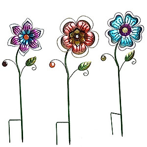 Garden Stake Outdoor Plant Pick Cute Metal Flower Stick Art Ornament Decor Lawn Yard Patio,3 Set