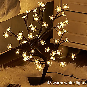 PEIDUO 17.5” Lighted Cherry Blossom Tree 48 Warm White Lights Plug in Adapter Light up Bonsai Tree for Christmas Indoor Home Bedroom Office Living Room Tabletop Tree Night Light Artificial Plants