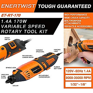 EnerTwist Rotary Tool Kit with MultiPro Keyless Chuck, 36" Flex Shaft, 10 Universal Attachments and 130 Accessories, Variable Speed Electric Drill Set for Home DIY and Crafting Projects, ET-RT-170