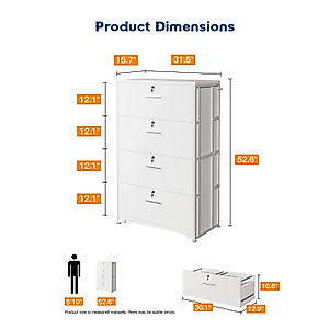 AODK File Cabinet Filing Cabinet for Home Office, Large File Cabinets with Lock, Office Storage Cabinet 4 Drawer for Legal/Letter/A4 File, White