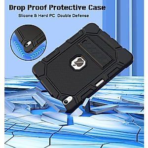 Rantice iPad 10th Generation Case 2022, 10.9 Inch iPad Case with Pencil Holder, iPad 10.9 Case with Kickstand, Hybrid Shockproof iPad 10th Gen Case for Kids Boys Girls Children, Black