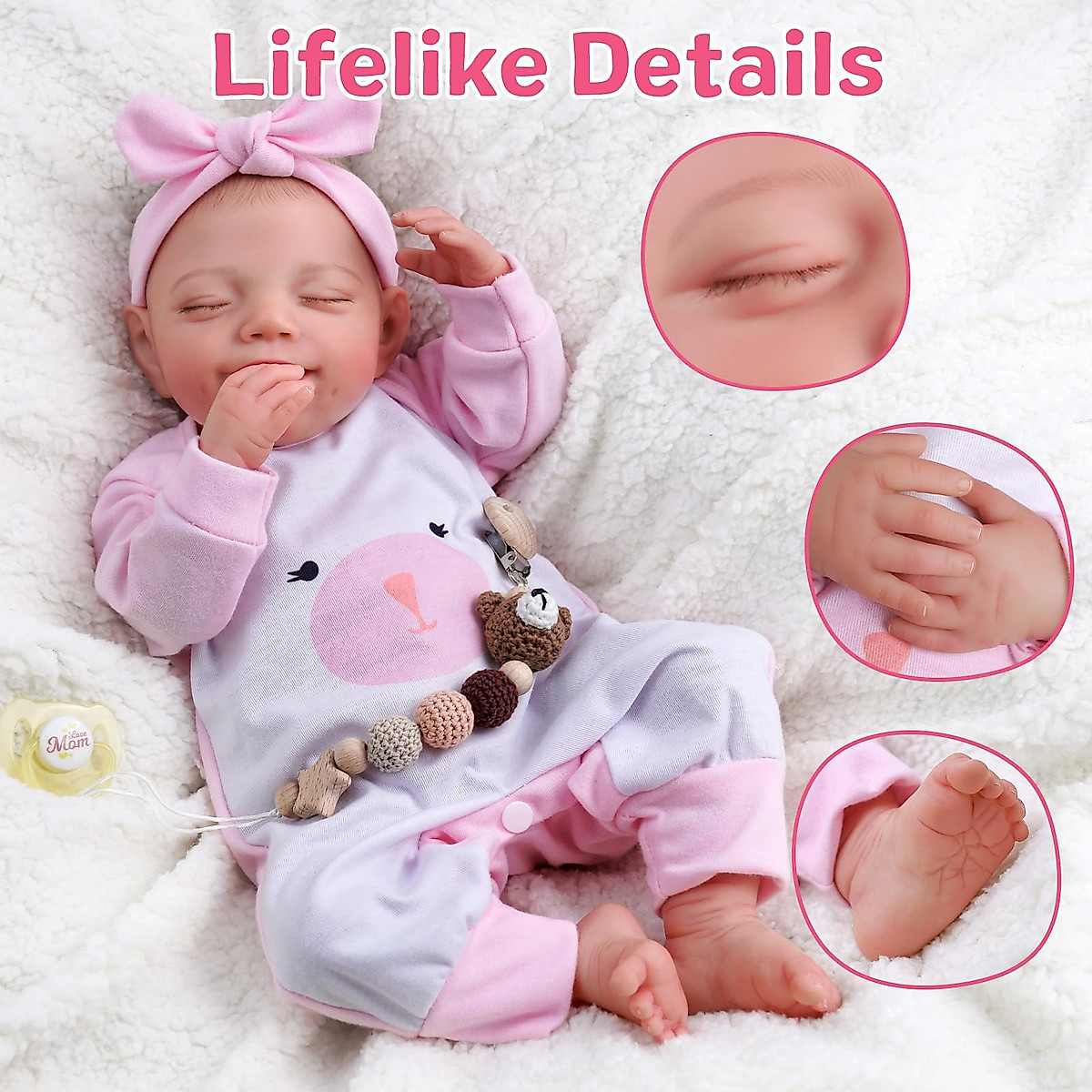 BABESIDE Lifelike Reborn Baby Dolls - 20-Inch Sweet Smile Real Life Realistic-Newborn Full Body Vinyl Sleeping Baby Girl with Toy Accessories Gift Set for Kids Age 3+