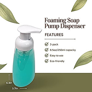 (3 Pack) Clear Plastic Foaming Soap Dispensers Pump-Bottles Compatible with Dr. Bronners Castile Liquid Soap, 250ml (8.5 oz) - Pack of 3