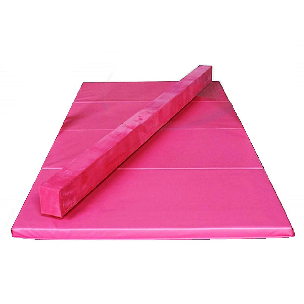 Athletic Bar Expandable Gymnastics Kip Bar Set with Balance Beam, 6'x4' Mat for Kids, Horizontal Bar Junior Gymnastic Training Exercise Gymnast Home Gym Adjustable 3 to 5 FT Fiberglass Rail (Pink)