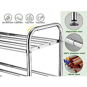SKIKEN 2-Tier Low Shoe Rack, 100% Stainless Steel, Small Expandable Shoe Rack, Stretchable Rod, No Rust, Easy to Care, Simple Metal Storage Rack For Entrance, Stairs Side, Closet, Bathroom