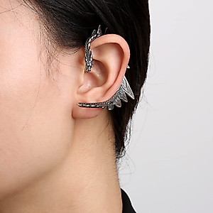 HZMAN Women Stainless Steel Vintage Punk Dragon Earrings Pierced Stud Earrings Party Left Ear Cuff Wrap Earrings