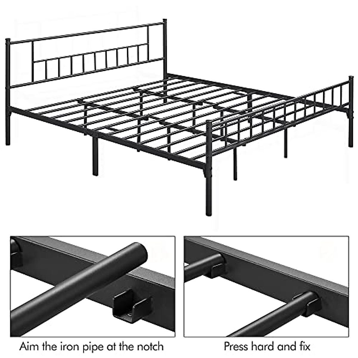 Yaheetech 13 inch California King Size Metal Bed Frame with Headboard and Footboard Platform Bed Frame with Storage No Box Spring Needed Mattress Foundation Black