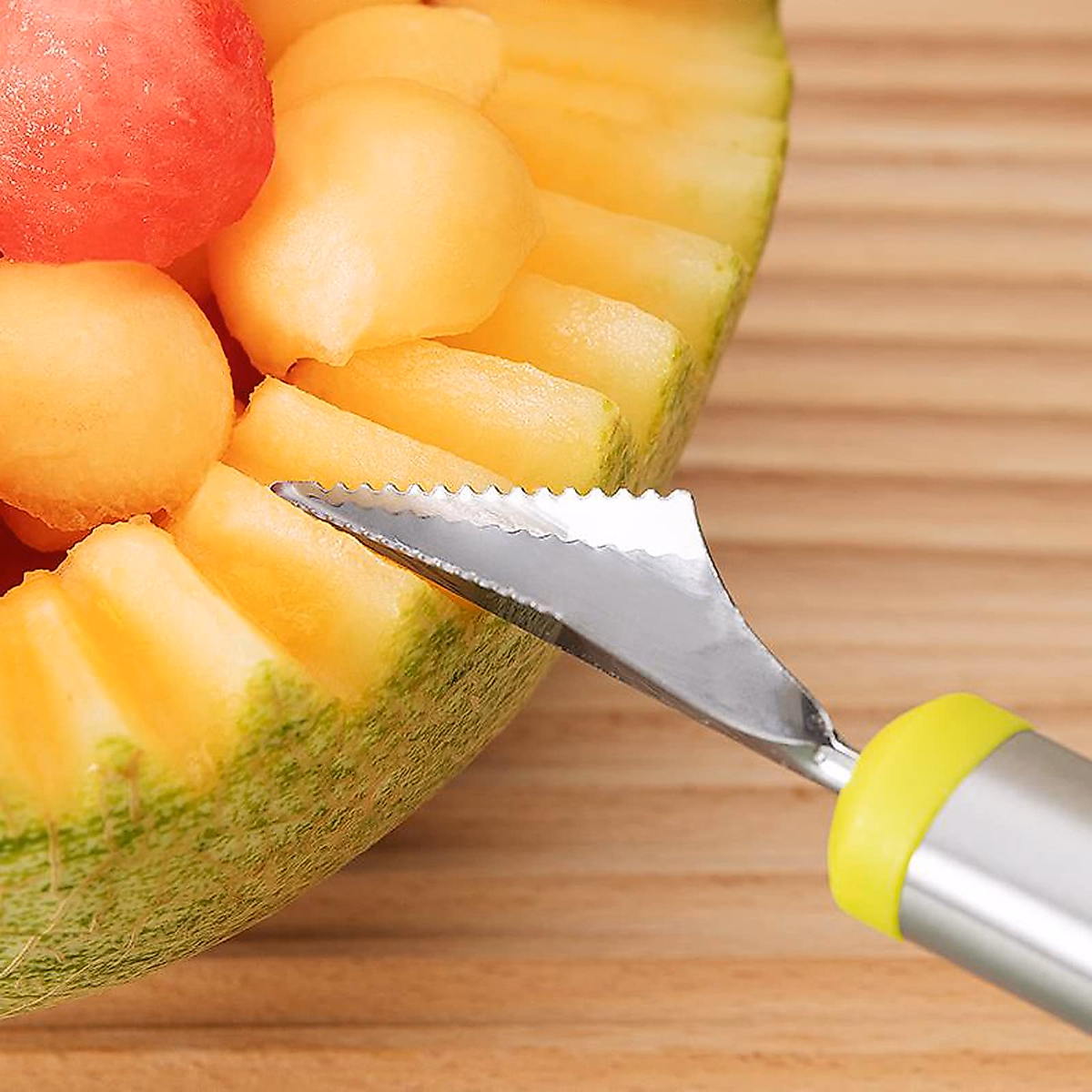 XIANGEN Fruit Carving Knife Set 3-in-1 Set for Home Use Fruit Cutting and Fruit Sacking Supplies Watermelon Digging Ball shaped triangular V-shaped fruit carving knife