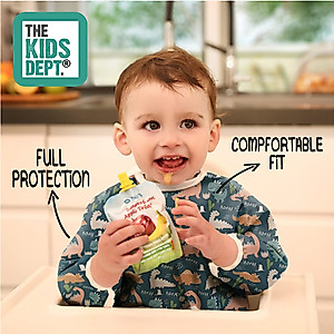 THE KIDS DEPT. Baby Bibs For Boy/Girls, Long Sleeve Bib For Babies, Waterproof Smock, 6-18 Months, Llama & Dinosaur Design -2 Pack