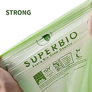 SUPERBIO 13 Gallon Compostable Handle Tie Tall Kitchen Garbage Bags, Heavy Duty Food Scrap Trash Bags Certified by BPI Meeting ASTM D6400 Standards, Eco-Friendly and Convenient, 30 Count