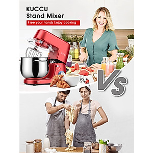 8.5 QT Double Handle KUCCU Stand Mixer, 6 Speed with Pulse Electric Kitchen Mixer, 660W Tilt-Head Food Mixer with Dishwasher-Safe Dough Hook, Flat Beater, Whisk, Splash Guard for home baking (Red)
