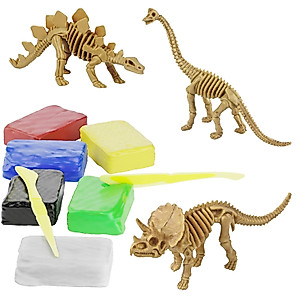 Dino Models, Clay Craft Kit - Dinosaur Arts and Crafts for Kids - Dinosaur Easter Gifts for Boys & Girls - Build 4 Dinos with Air Dry Magic Modeling Clay Model Set Ages 3, 4, 5, 7, 8+ Boy or Girl