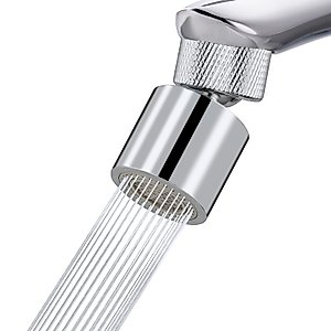 Hibbent Dual-function Metal Faucet Aerator, 2-Flow Big Angle Rotate Kitchen Sink Aerator 360 Degree Swivel Sink Sprayer Attachment, 55/64 Inch Female Thread, Chrome