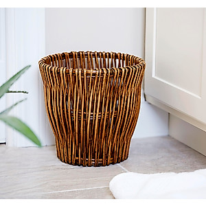 Household Essentials Small Reed Willow Waste Basket, Handwoven Basket with Removable Liner, Attractive Alternative to Plastic or Metal Cans, Brown