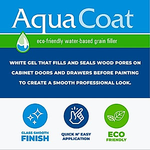 Aqua Coat Water Based White Cabinet Wood Grain Filler Gel, Fast Drying, Low Odor White Wood Filler, Premium Cabinet Grain Filler for Upgrades, Repairs & Restorations. (Quart)