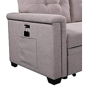 BOWERY HILL Light Gray Reversible Sleeper Sofa Storage Chaise USB Charging Port