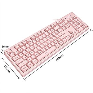 VINMEN Pink Gaming Keyboard with 7 Color LED Backlit Wired USB 104 Keys Keyboard Waterproof Fresh Style Computer Game Keyboard for PC Mac Laptop