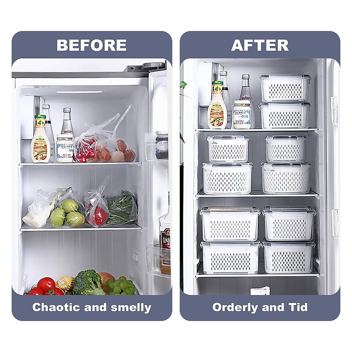 5 Pack Fruit Storage Containers for Fridge,Multi Food Storage Containers Removable Colander Storage Containers with Lid - Suitable for Fruits, Vegetables, Berries, Meat, etc