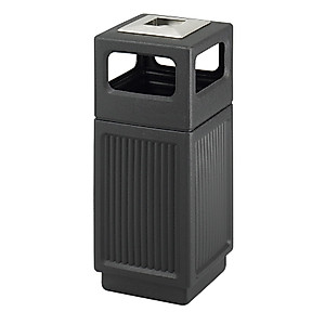 Safco Products Canmeleon Outdoor/Indoor Recessed Panel Trash Can with Ash Urn 9474BL, Black, Decorative Fluted Panels, Stainless Steel Ashtray, 15 Gallon Capacity