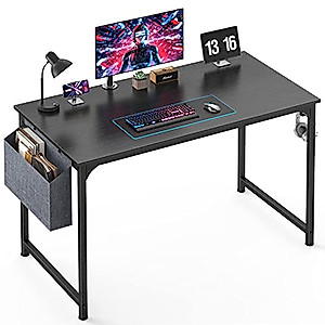 Mr IRONSTONE Computer Desk 47" Home Office Gaming Desk, Writing Desk Study Table with Storage Bag, Laptop Table with Storage Bag, Cup Holder and Headphone Hook (Stylish Black)