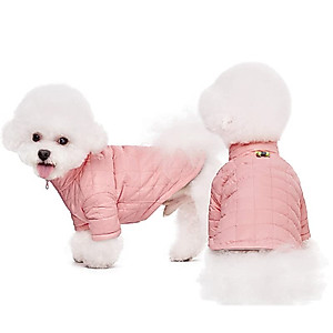 Small Dogs Winter Warm Coat, Water-Resistant Fleece Puppy Vest, High Collar Warm Padded Rainproof Snowsuit, Lightweight Outdoor Windproof Dog Clothes with Zipper and D Ring, Doggie Puffer Jacket