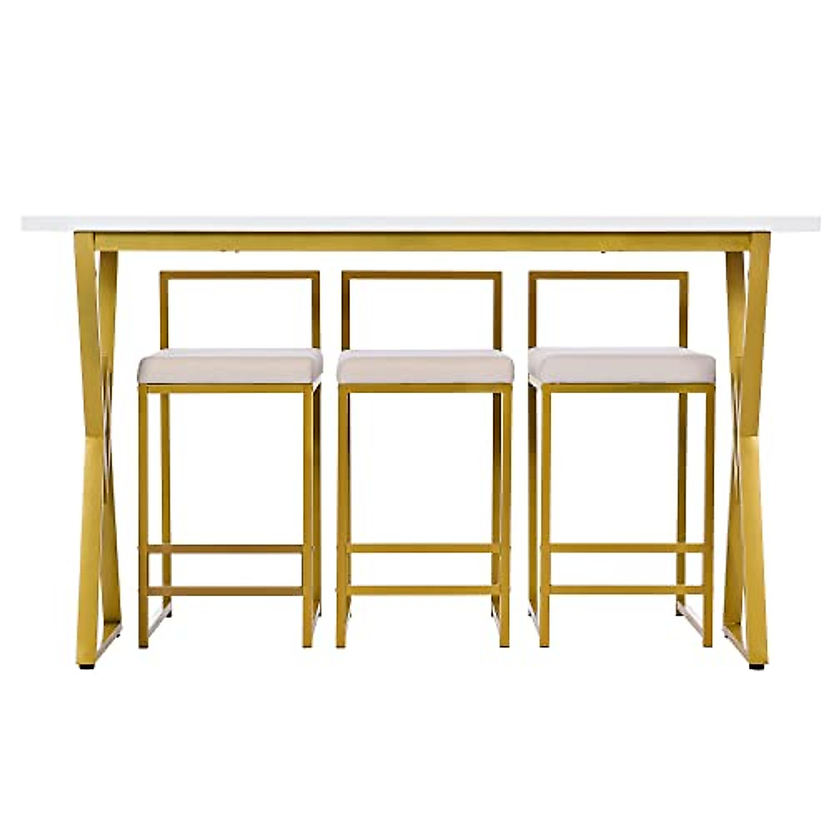 CKLMMC Modern 4-Piece Counter Height Extra Long Console Bar Dining Table Set with 3 Padded Stools, Perfect for Apartment/Studio/Small Kitchen