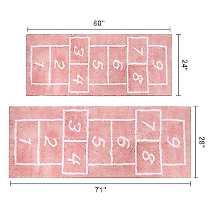 LIVEBOX Hopscotch Kids Runner Rug 28’’x 71’’, Soft Plush Play Mat Non-Slip Garden Numbers Collection Educational & Fun Throw Rugs for Boys&Girls Playroom Bedroom Best Shower Gift (Pink)