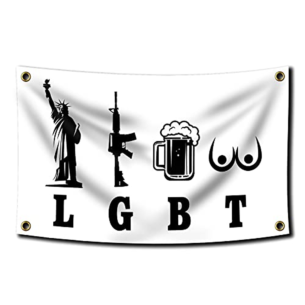 Liberty Guns Beer Tittes Flag Funny Poster Durable Man Cave Wall 3x5 Feet Flag with Brass Grommets This Beautiful Entertaining Banner Flag for College Dorm Room Decor,Outdoor,Parties Gifts, Travel, Filming, Events, Festivals.. (Four buttons)