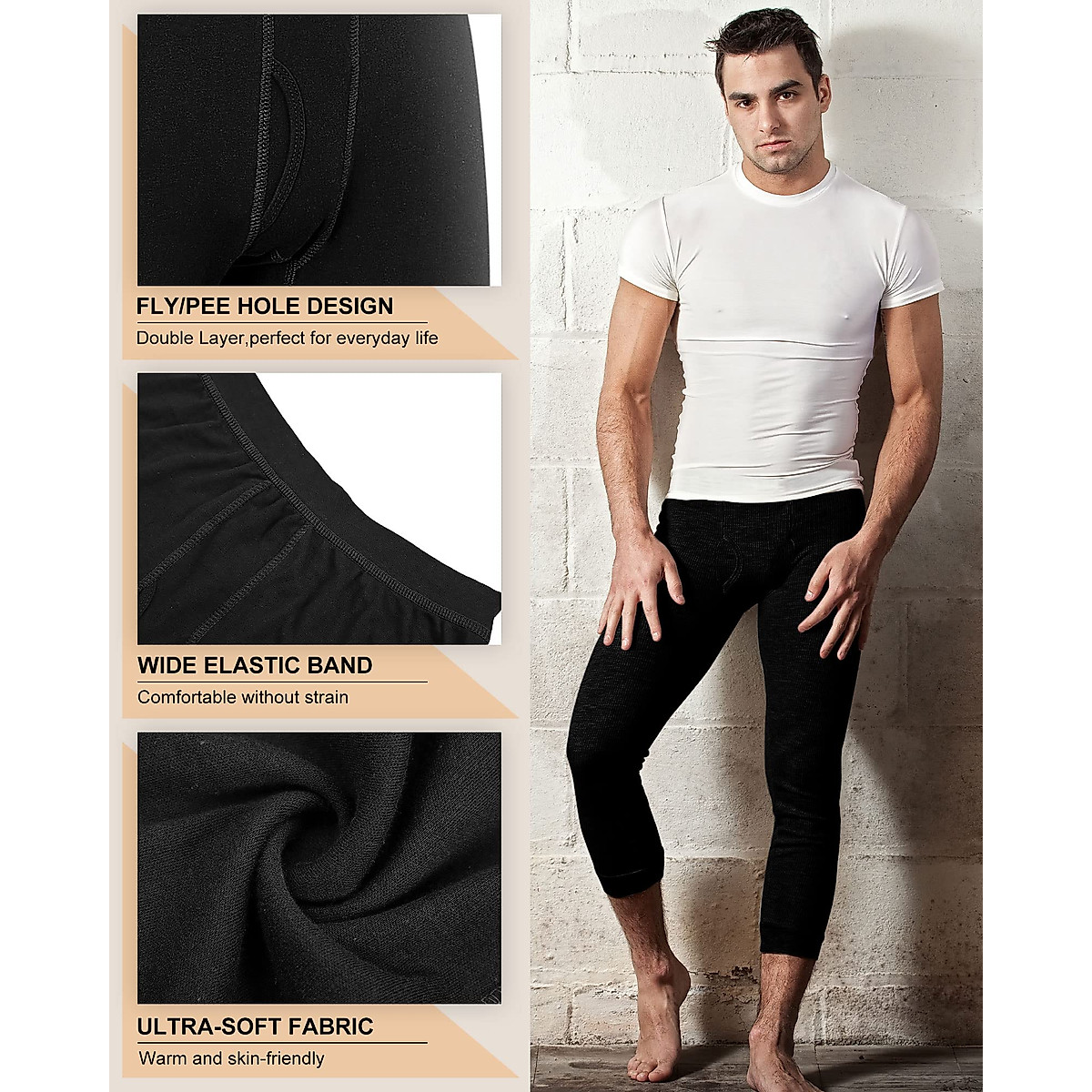 Jecery 4 Pcs Lightweight Men's Thermal Underwear Pants Warm Long Johns Leggings Base Layers Bottoms Winter (Black Gray,Large)