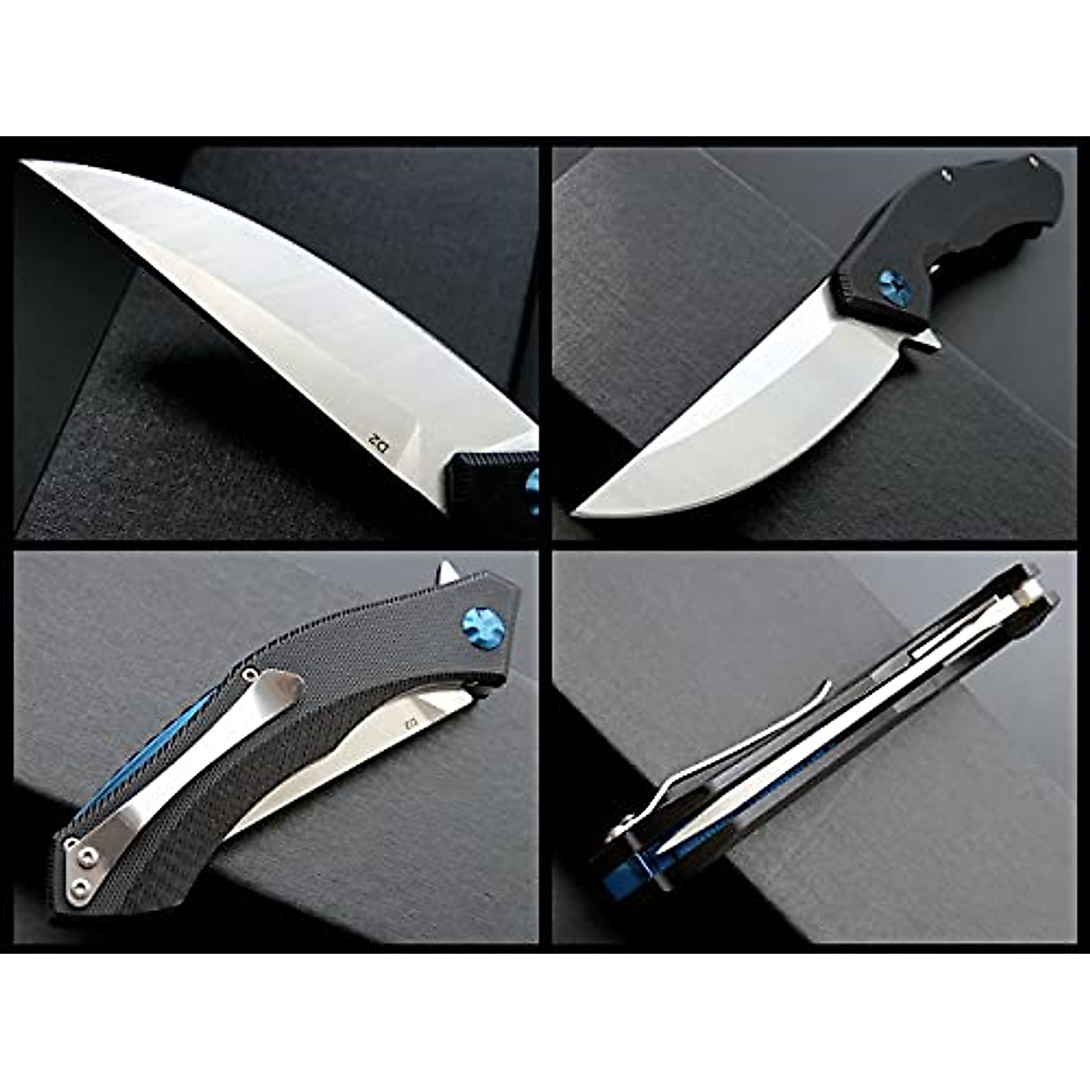 Eafengrow Moon Folding Knife D2 Steel Blade G10 Handle Scales Pocket Knife Outdoor EDC Tool Knifes(Moon-black)