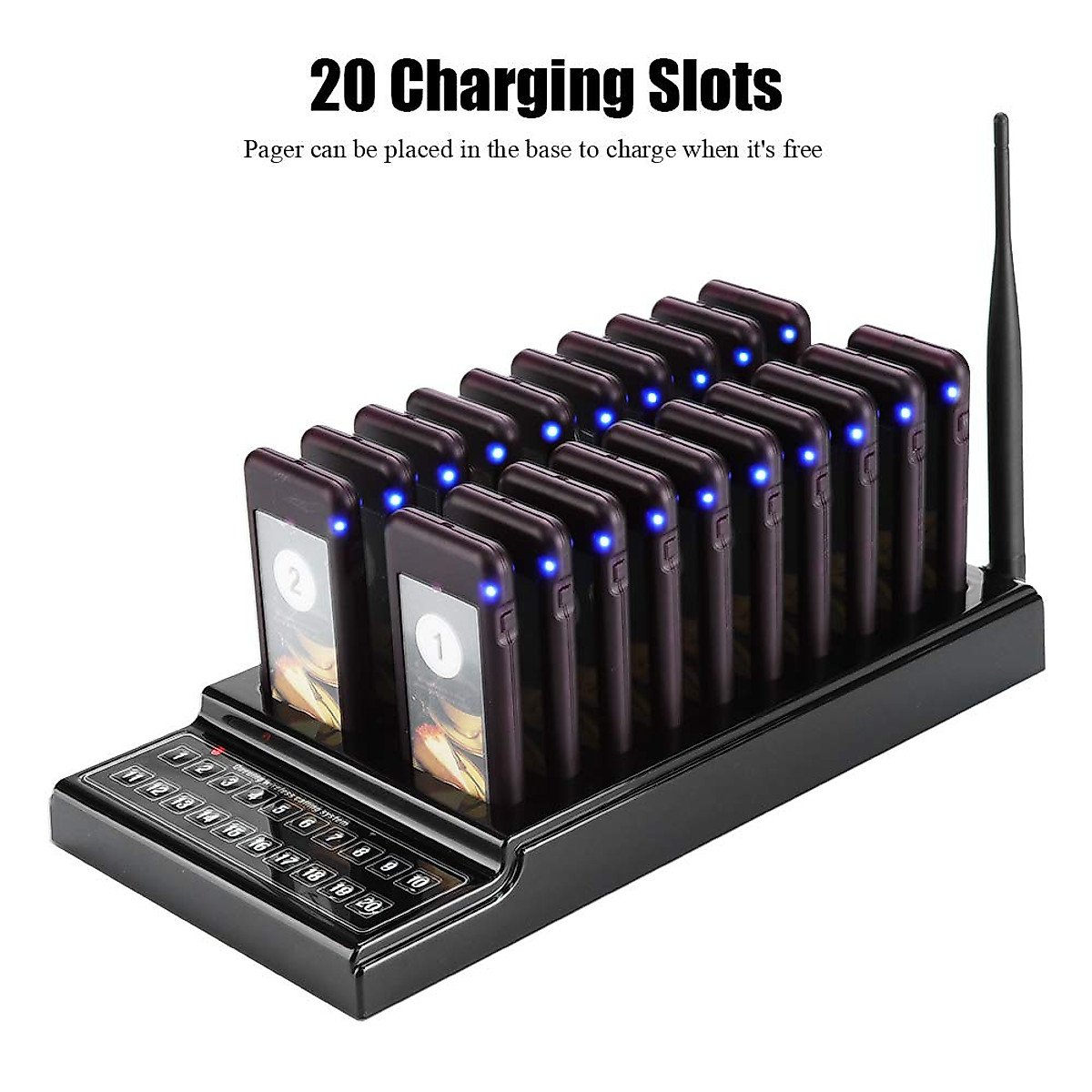 20 Channels Wireless Calling System, Restaurant Guest Paging System with Charging Dock and 20 Chargeable Pagers for Restaurant Food Truck Church Hospital