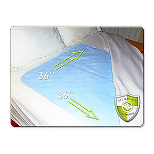 1 Eco Mattress Protection Pad. Premium Grade- Waterproof Sheet and Mattress Protector. 300 Wash Guarantee, 36” x 36”, Light Blue.