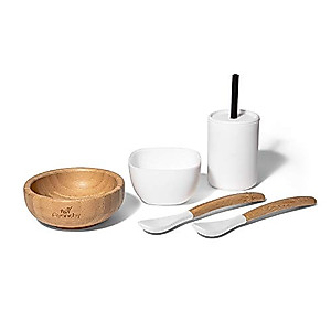 Avanchy Bamboo La Petite Family Collections Gift Set Green - Includes Mini Bamboo Bowl, Silicone Bowl, Silicone Cup, and Bamboo Baby and Infant Spoons - Baby Dishes Set - Baby Shower Gifts