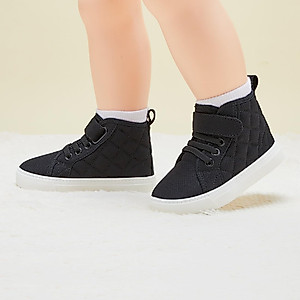 BMCiTYBM Toddler Boys Girls High Top Canvas Sneakers Kids Baby Walking Shoes Lightweight Breathable Athletic Running Shoes Black Size 5 Toddler