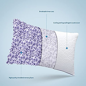 MOLCLCUY Memory Foam Pillows Standard Size Set of 2 Adjustable Cool Bamboo Pillow for Side Back Stomach Sleepers Luxury Gel Pillow with Washable Cover