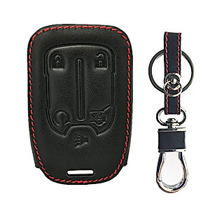 KAWIHEN Leather Key Fob Case Cover Compatible with for 2017 2018 2019 2020 Chevrolet Chevy Silverado Suburban Tahoe GMC Acadia Sierra Terrain Yukon HYQ1AA 1551A-AA 13508275A 13584502(5 Buttons)