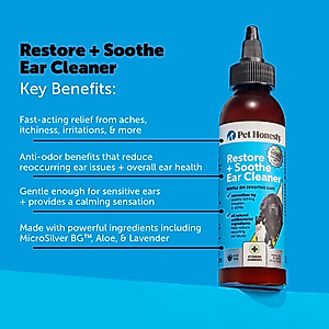 Pet Honesty Restore + Soothe Ear Cleaner for Dogs & Cats (Aloe Vera) 4oz + Allergy Support Itch Relief for Dogs - Dog Allergy Chews with Probiotics for Seasonal Allergies, Skin and Coat Supplement (Sa