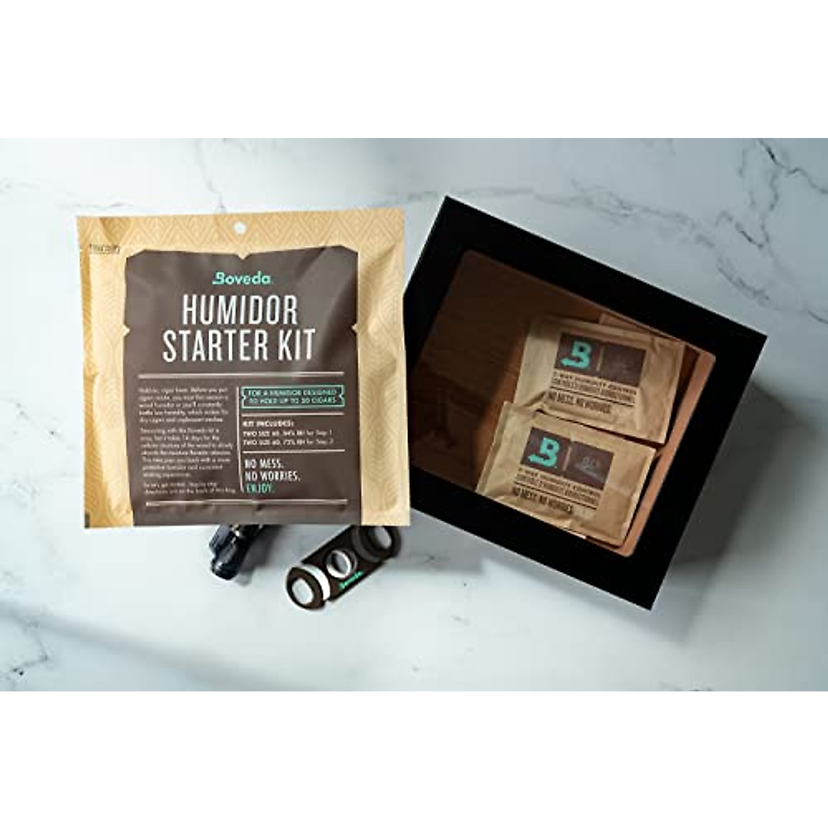 Boveda Starter Kit Bundle: Season a Wood Storage Box Plus Maintain Humidity with 2-Way Humidity Control | Includes (2) Each Size 60 Boveda 84% & 72% | 1-Count