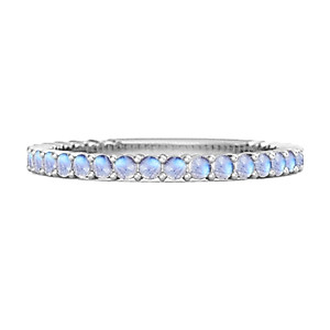 MOONEYE Prong Set 2MM Round Shape Moonstone Gemstone 925 Sterling Silver Eternity Stackable Women Ring (Silver, 8)