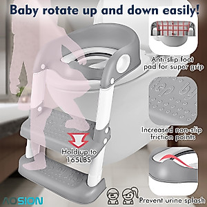 AOSION-Potty Training Seat with Step Stool Ladder, Potty Seat with Ladder for Kids,Adjustable Toddler Toilet Training Seat for Boys and Girls with Non-slip Soft Pads,Safety Handle (Grey)