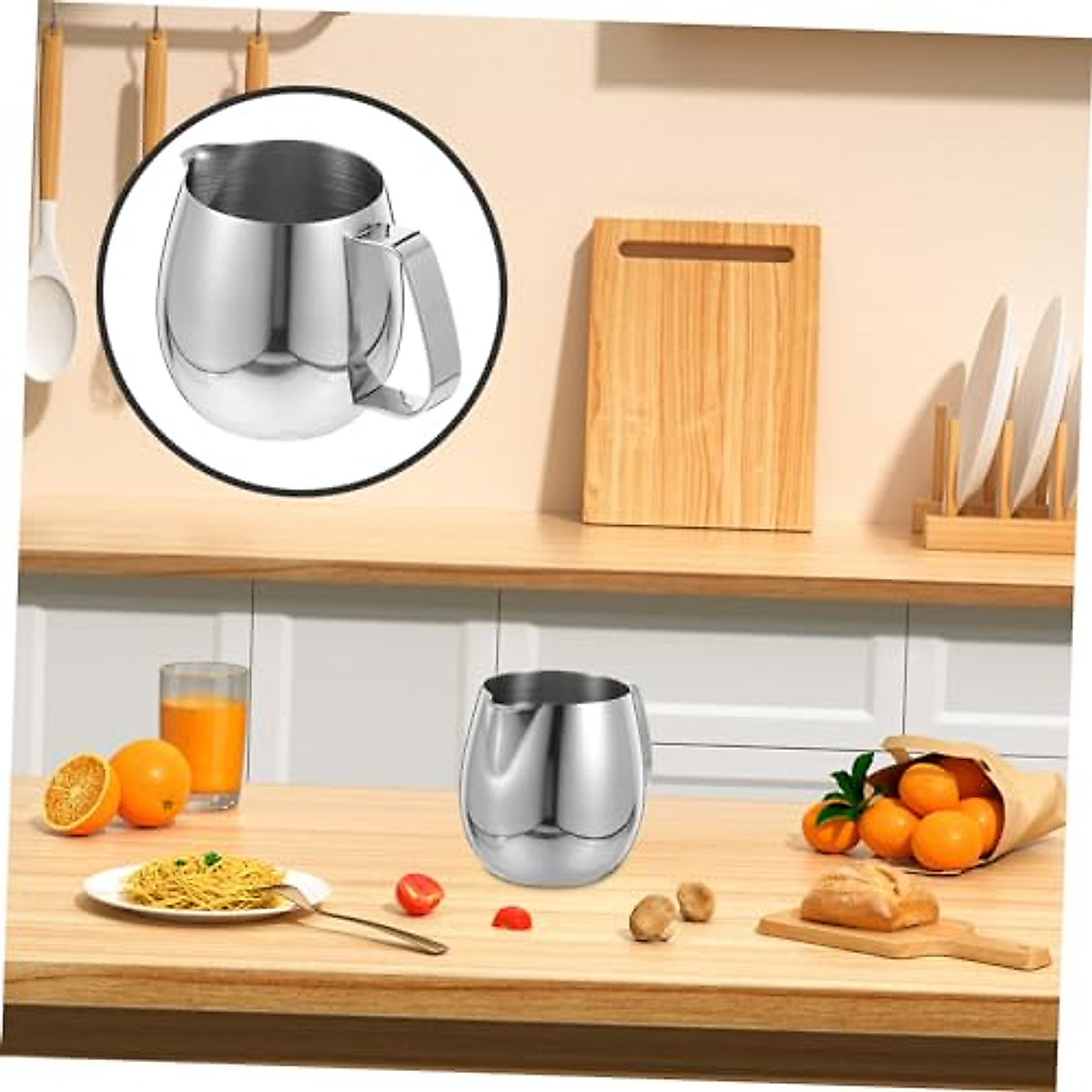 LALADEFIEE Pull Cup Milk Cup Milk Frother Cup Cream Measuring Cup Steaming Jug Steaming Milk Pitcher Frothing Cup Machine Cleaning Tea Coffee Steel Coffee Drinks Stainless Steel Silver