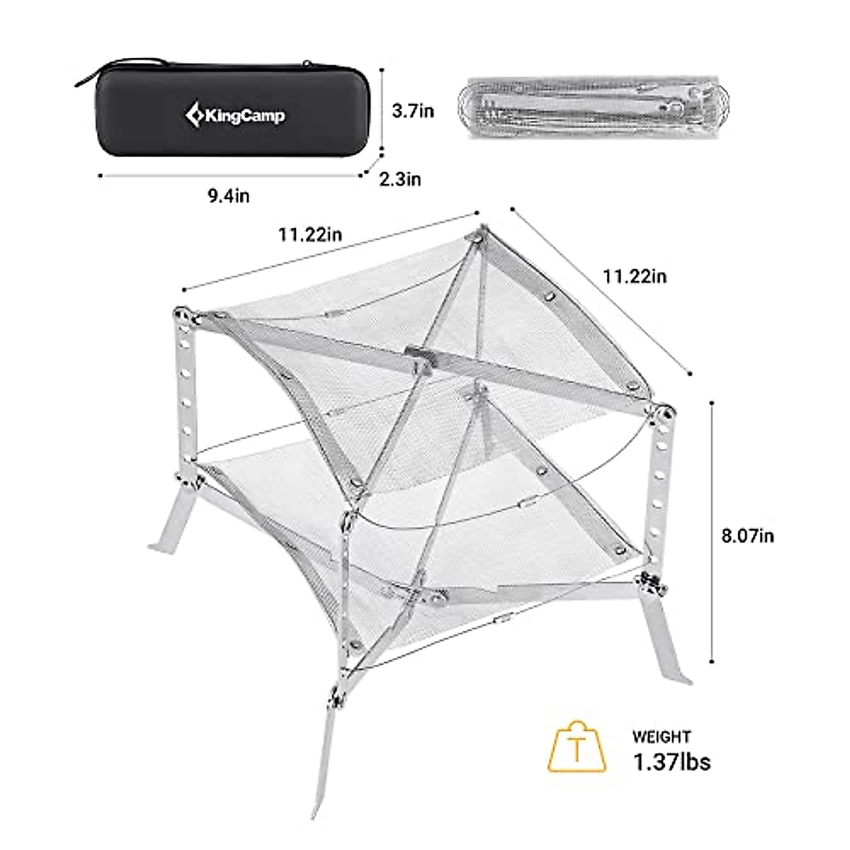 KingCamp Folding Campfire Grill Kit Camp Grill Over Fire Stainless Steel Camping Portable Grill Grate Stove Burner Outdoor Firepit with Carrying Bag for Backpack Cooking Picnic Hiking,BBQ